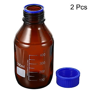 PATIKIL 500mL Reagent Media Bottle, 2Pcs Round Graduated Glass Storage Bottle Blue Screw Cap for Chemistry Lab Universities Home, Amber