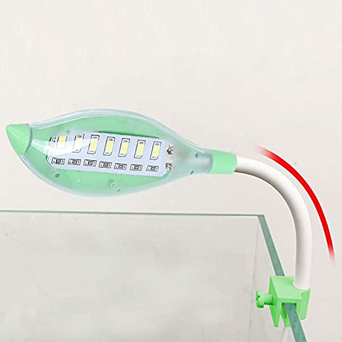 Aquarium Mini USB Lamp Tortoise Fish Tank Aquarium LED Clip On Leaf Head Light for Aquatic Plant Growing with US Plug(Blue White Light-Green)