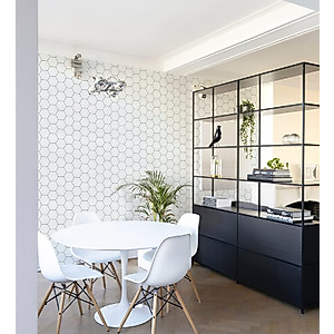 Fiula Hexagon White Wallpaper Peel and Stick Wallpaper 197” ×17.3” Removable Wallpaper Self Adhesive Wallpaper White and Grey Wallpaper Modern Wall Paper Decor Shelf Liner Vinyl Wallpaper