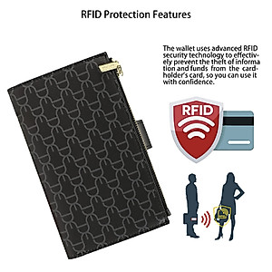 ENYISDAN Women Wristlet Clutch Wallet Long RFID Blocking Leather Wallet Multi Card Zipper Wallet with Credit Card Case Zipper Pocket Holder (black background/gray and white letters)