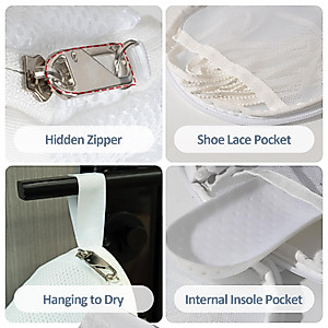 Shoe Washing Machine Bag, 360° Wrap-around Cleaning Laundry Bags with 2 Adjustable Shoe Trees, Reusable Wash Bag Lockable Zipper with Fluffy Fibers for Sneaker Gym Shoe