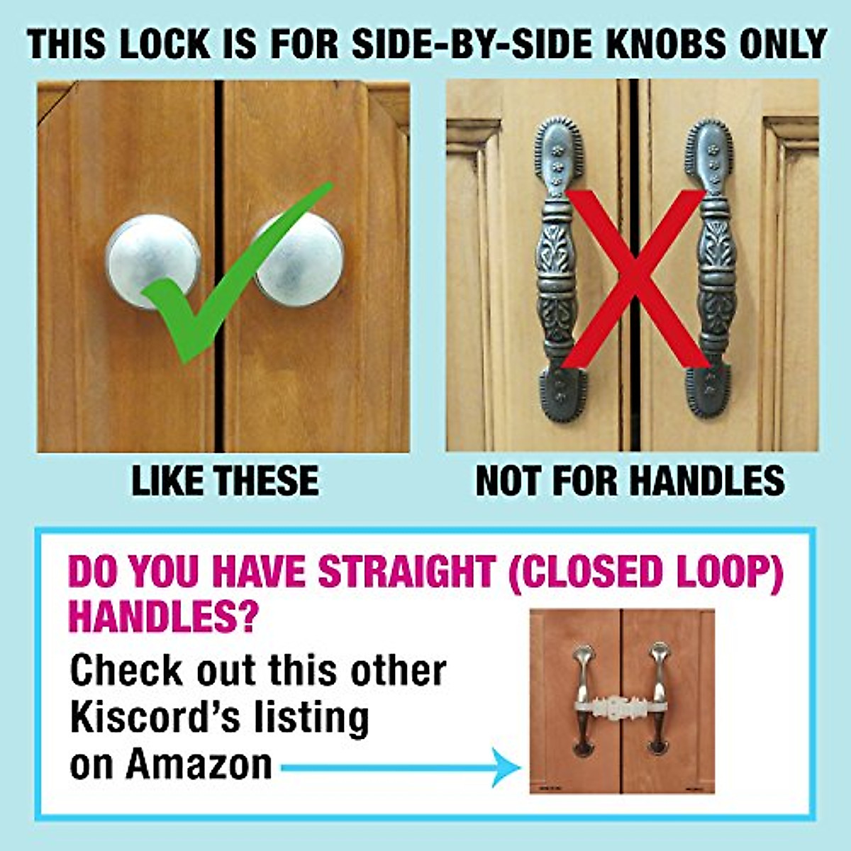Kiscords Baby Safety Cabinet Locks for Knobs Child Safety Cabinet Latches for Home Safety Strap for Baby Proofing Cabinets Kitchen Door RV No Drill No Screw No Adhesive (Black)