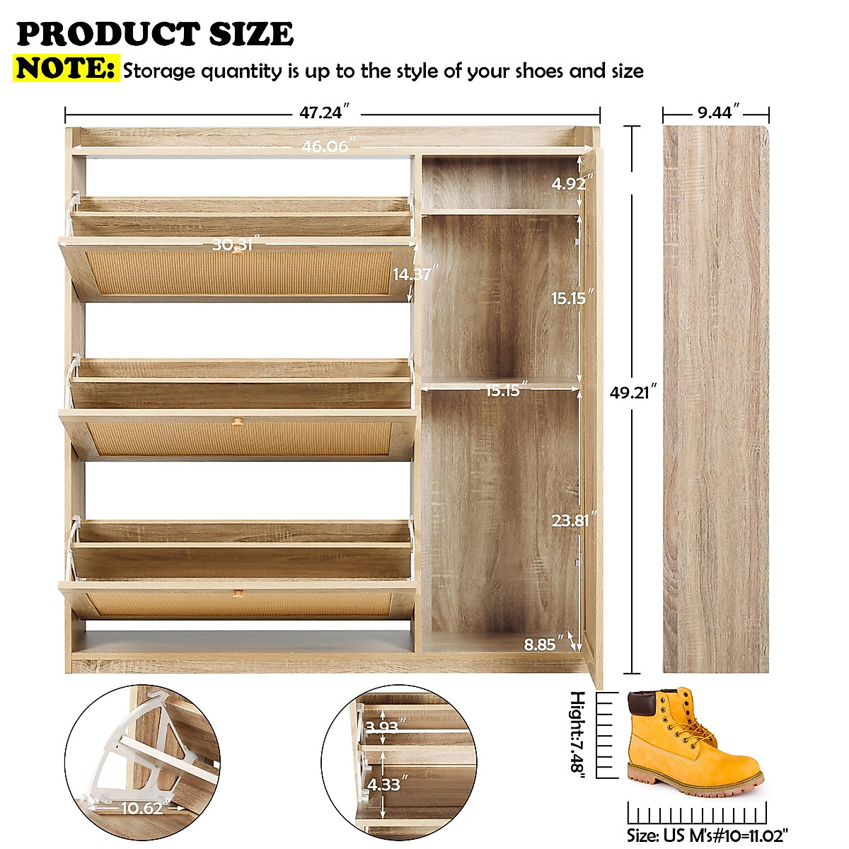 FUQARHY Shoe Cabinet with 3 Flip Drawers & Doors, Modern Slim Shoe Storage Cabinet Free Standing Shoe Organizer Shoe Rack for Boot, Sneaker, Entryway Narrow Shoe Storage for Hallway Living Room