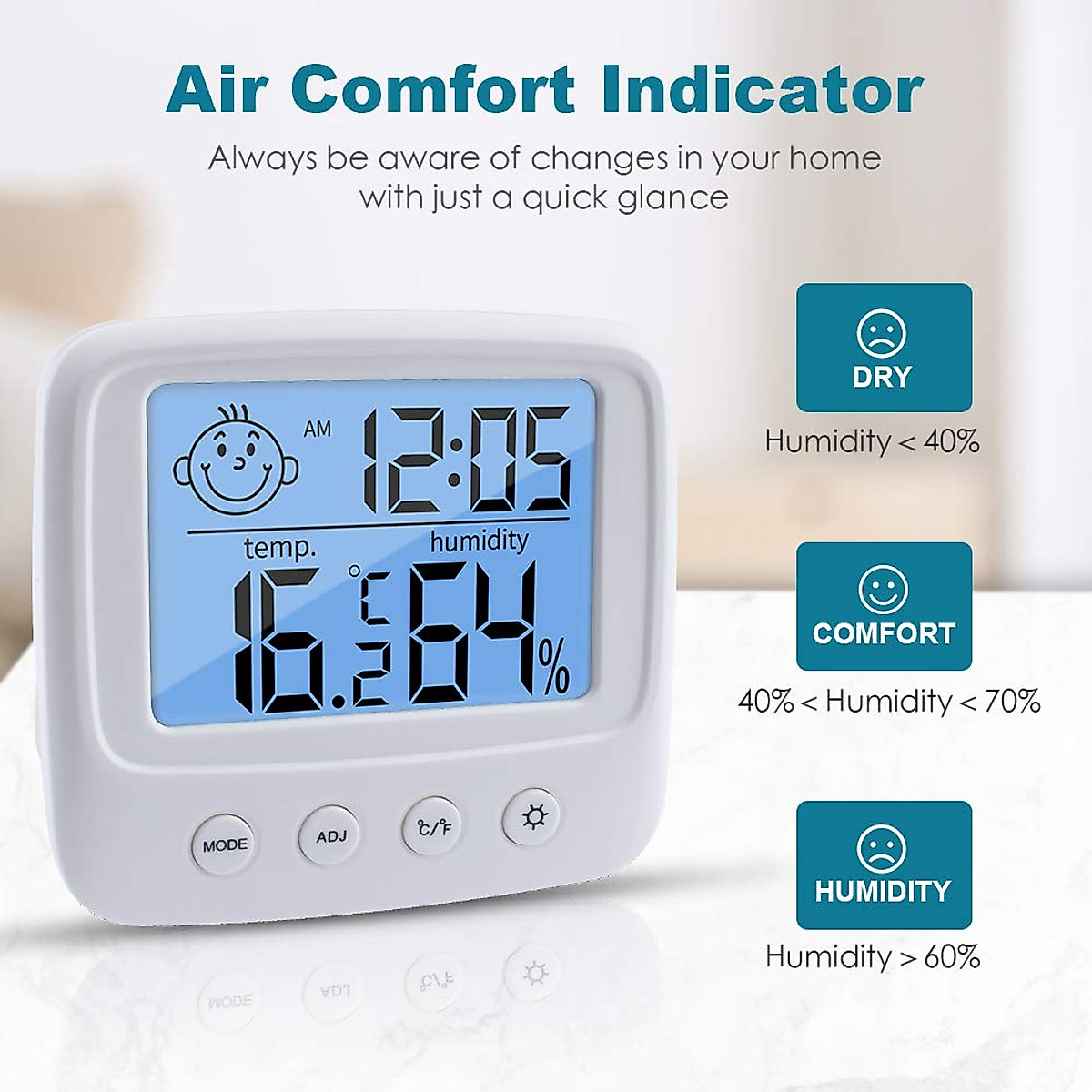 Indoor Thermometers Hygrometer Digital Room Thermometer and Humidity Gauge with Clock Humidity Temperature, 5s Fast Refresh, Backlight & ℃/℉ Function for Home, Office, Bedroom
