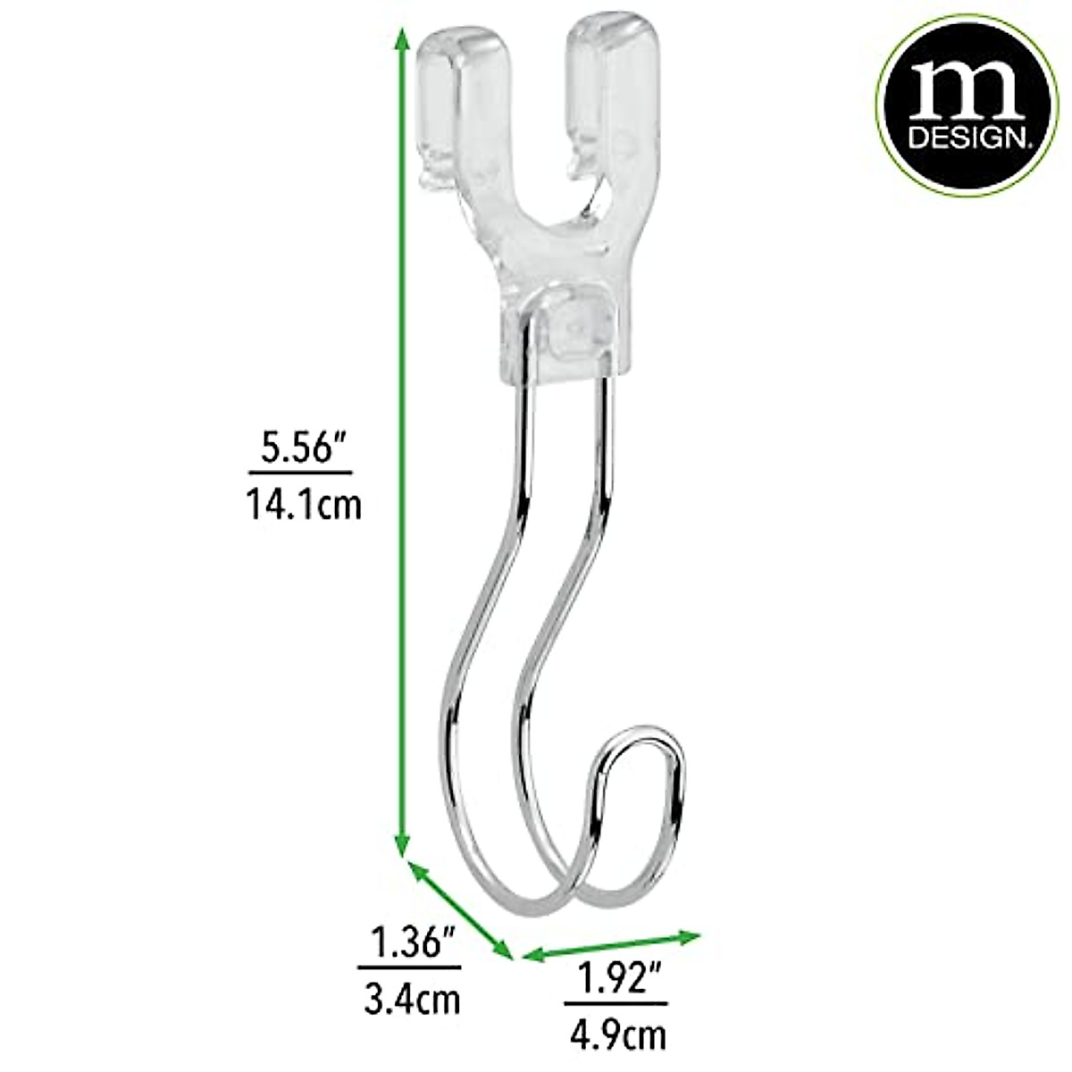 mDesign Hanging Closet Storage Hook - Organizes Handbags, Scarves, Ties, Belts, Accessories - Great for Men, Women & Kids Bedroom, Hall & Coat Closet - Hangs Below Wire Shelving, 4 Pack - Chrome/Clear