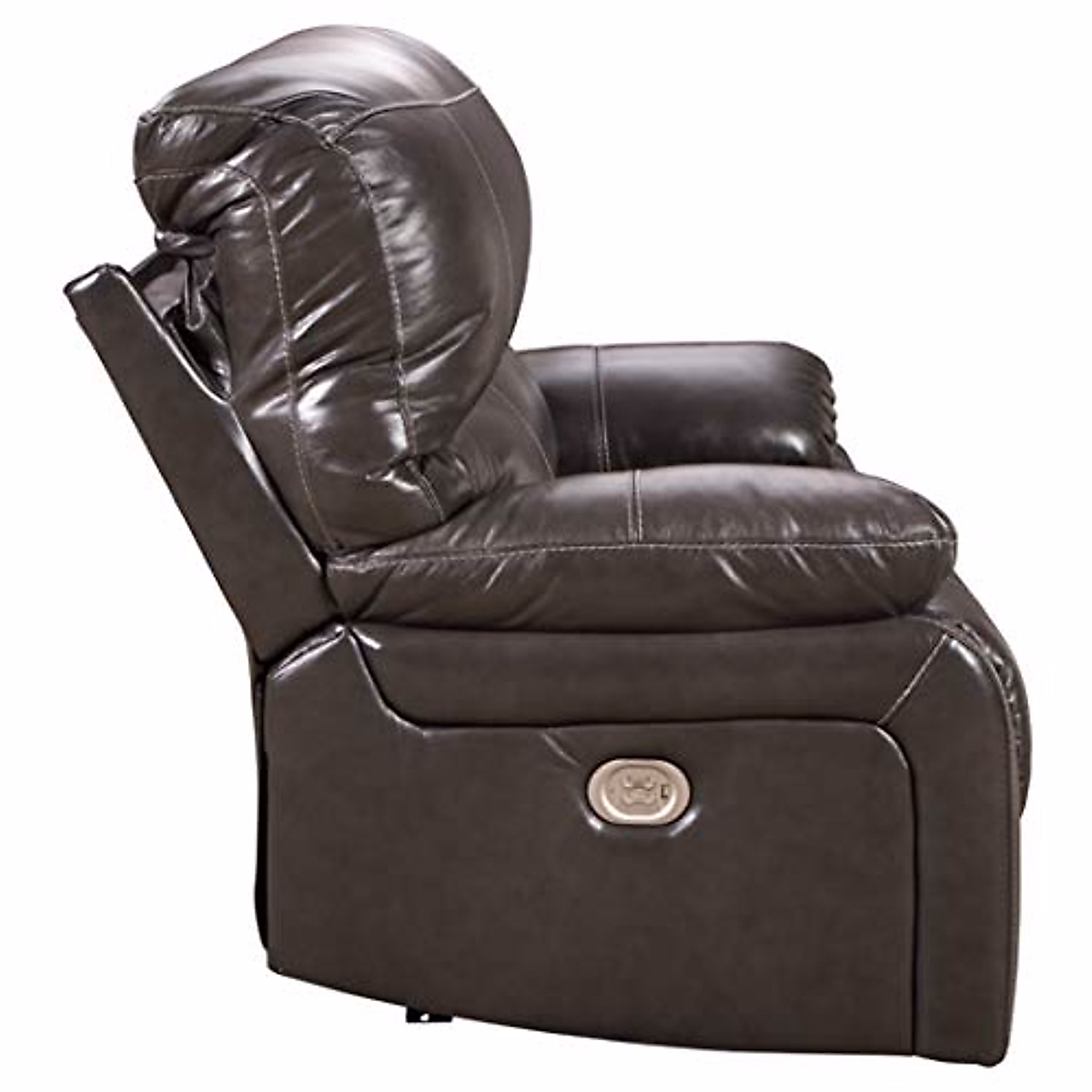 Signature Design by Ashley Hallstrung Leather Adjustable Oversized Power Recliner with USB Charging, Gray