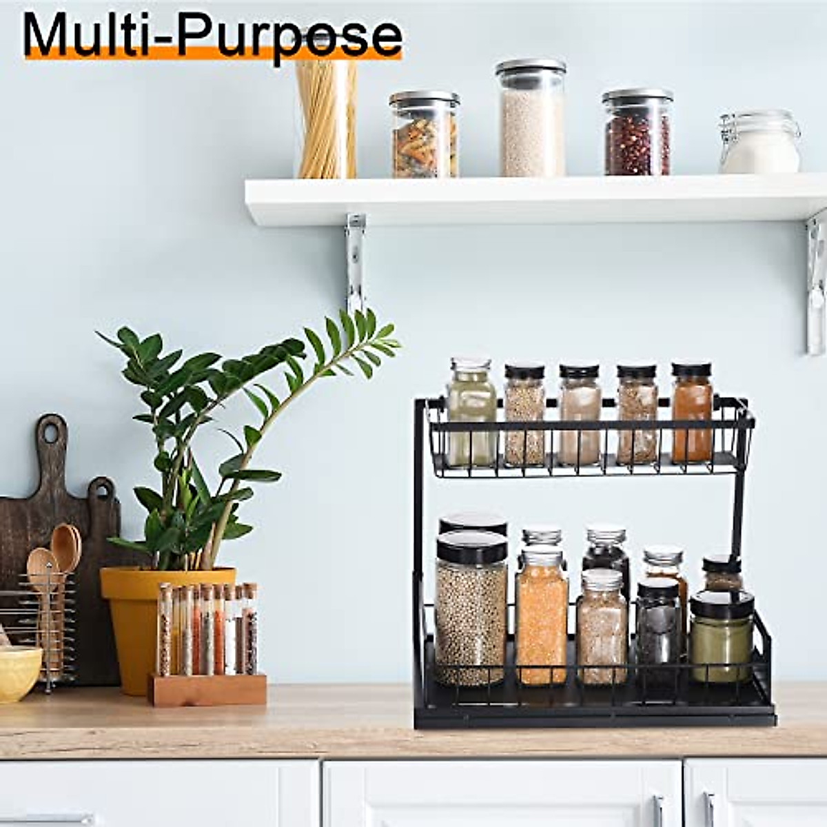 uxcell 2 Set Under Sink Organizers and Storage, 2 Tier Sliding Bathroom Cabinet Organizer Pull Out Kitchen Cabinet Organizer, Multi-Purpose Basket Organizer Drawer, White