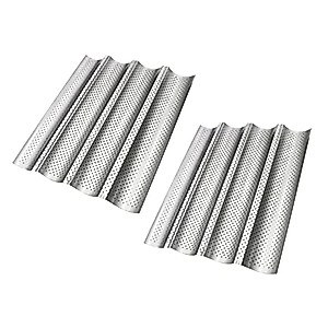 BIENKA 2pcs Breadstick Stainless Nonstick Supplies Tray Oven L Long Mould Toast Loaves Wave Molds for Bread Kitchen Home Pan Gutter Bakers Bake Waved -Slot Italian Pans Size Tool Cake bread pan (Colo