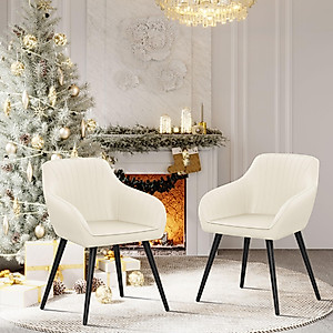 annjoe Faux Leather Accent Chair Arm Chairs Living Room Chairs Leisures Chair Upholstered Chair with Metal Legs Set of 2 for Home Kitchen Office Bistro Cafe