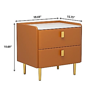 MGH Modern Small Nightstands Set of 2 with Two Drawers, Mid-Century Faux Marble PU Leather Side Tables, Bedside End Mini Table Night Stand for Living Room/Bedroom/Office (Orange) (NS002-SET)