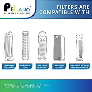Pelano FLT4825 Replacement Filter B, Compatible with Germ Guardian AC4300BPTCA, AC4900CA, AC4825, AC4825DLX, AC4850PT, CDAP4500BCA, CDAP4500WCA and More, 2 H13 Ture Hepa Filter + 8 Carbon Pre-Filters