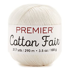 Premier Yarns Cotton Fair, Cotton/Acrylic Blend, Yarn for Crocheting and Knitting, Fine Weight, Machine Washable Yarn, White, 3.5 oz, 317 Yards