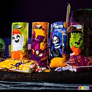 JOYIN 96 Pcs Halloween Candy Treat Bags in 6 Multi Character Designs, Halloween Goodie Gift Bags Party Favors, Halloween Trick or Treat Bags, Event Party Supplies