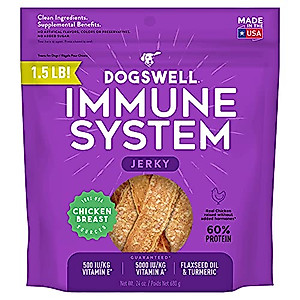 DOGSWELL Immunity & Defense, Flaxseed Oil, Turmeric, Vitamin E & A, Healthy Aging, Chicken Jerky 24 oz (842197)