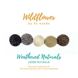 Wildflower by hu hands Weathered Naturals Wool Felt Balls (50) Pom Poms in Neutral Earth Tones for Crafts, Garland, & Decor .8-1 Inch Size | Hand Felted in Nepal 100% NZ Wool | Bag Included