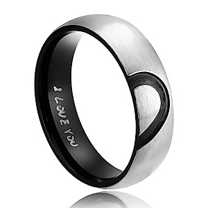 ANAZOZ His & Men and Women's for Real Love Heart Promise Ring Stainless Steel Wedding EngageMen and Woment Bands 6MM US Size 11