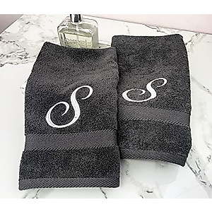 Liberty21 Monogrammed Personalized Name Hand Towels. Custom Embroidered Towels. Set of Two. (Grey)