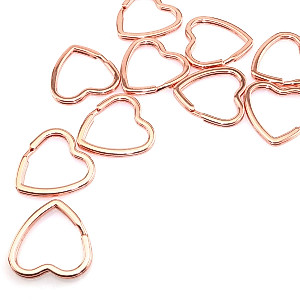 Lind Kitchen 10pcs Creative Flat Key Ring DIY Keychain Accessories Metal Key Split Ring Heart Shape(Rose Gold)