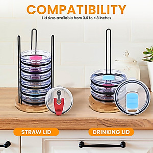 witarten Tumbler Lid Organizer, Detachable Bamboo Cup Lid， Vertical Storage for Up to 10 Lids，Keep Your Tumbler Lids Neatly Stored and Achieve Clutter-Free Cabinets and Countertops Organization