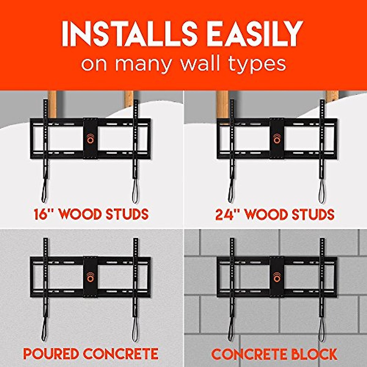 ECHOGEAR Low Profile Fixed TV Wall Mount for TVs Up to 80" - Holds Your Only 1.25" from The Pull String Locking System Easy Cable Access Big Hardware Assortment Simple Install