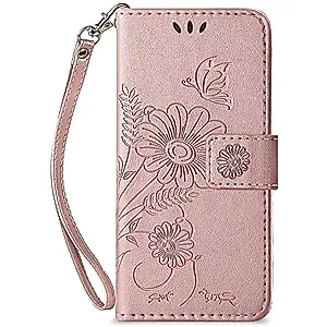 kazineer Leather Wallet Cover Phone Case for Xiaomi Redmi 9A/Xiaomi Redmi 9AT, with RFID Blocking Card Holder Slots (Rose Gold)