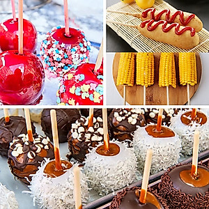 HANSGO Wooden Candy Apple Skewer Sticks, 5mm 7inch Birch Bamboo BBQ Caramel Apple Sticks Cotton Candy Stick Rock Candy Stick Skewer Semi Pointed Lollipop Sticks Barbecue Corn Dog