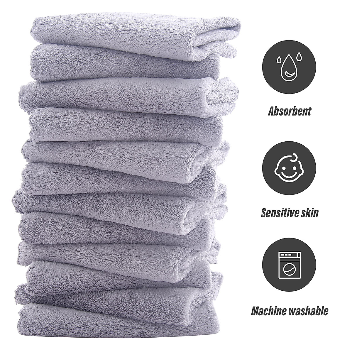 Sunny zzzZZ Ultra Soft 24 Pack Baby Washcloths - 10x10 Inches - Coral Fleece Extra Absorbent Wash Clothes for Babies, Infants and Toddlers - Sensitive Skin and Newborn - Ideal Baby