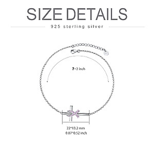 LEECCI 925 Sterling Silver Breast Cancer Awareness Bracelet Cross Pink Ribbon Bracelet Breast Cancer Survivor Gifts for Women