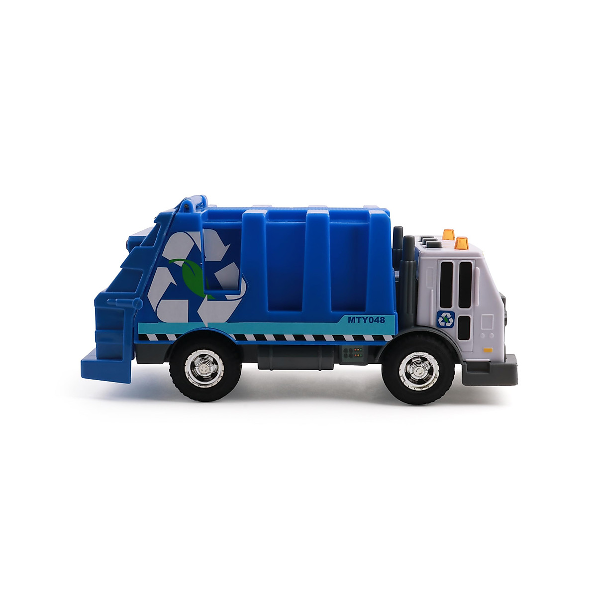 Mighty Fleet Rescue Force 12" Garbage Truck Toy - Realistic Lights & Sounds, Detachable Recycling Bin, Free Wheeling Play, Ages 3+