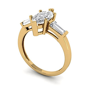 2.0 Ct Brilliant Marquise Cut Clear Simulated Diamond 14K Yellow Gold Three Stone Engagement Promise Bridal Ring Size 6.5