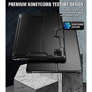 Poetic Explorer Series Designed for iPad Pro 12.9 2020 & 2018 Case, Full Body Triple Layers Tough 360 Degree Stand Folio Cover case with Built-in Screen Protector and Pencil Holder, Black