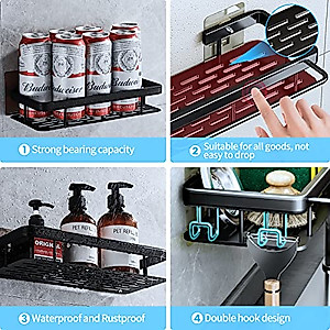 AmtoPm Shower Caddy, 3 Pack Shower Shelves Adhesive with Soap Holder, Rustproof Bathroom Shower Organizer for Inside Shower&Kitchen Storage Shelf Black