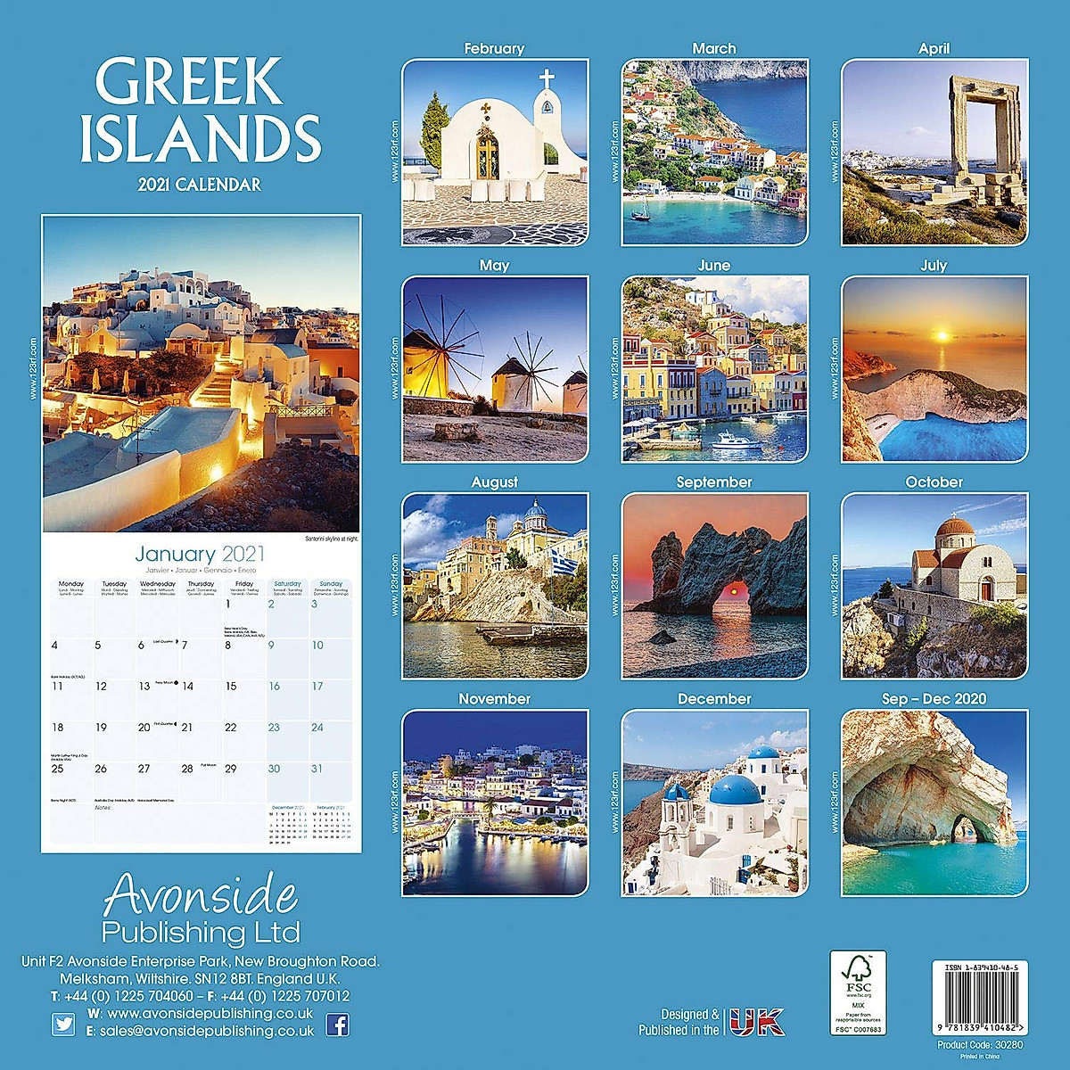 Greek Island Calendar - Greek Islands Calendar - Calendars 2020 - 2021 Wall Calendars - Photo Calendar - Greek Islands 16 Month Wall Calendar by Avonside