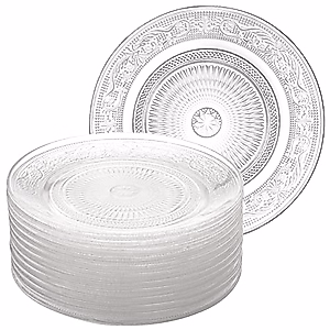 Frcctre 12 Pack Glass Salad Plates, 7 Inches Glass Fruit Dessert Plates, Clear Glass Appetizer Dinnerware Set with Beautiful Carved Pattern, Dishwasher Safe