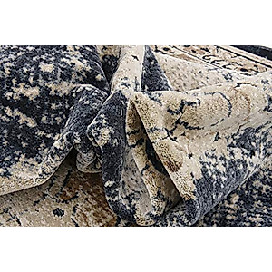 Unique Loom Chateau Collection Vintage, Distressed, Medallion, Rustic, Traditional Area Rug, 9' 0" x 12' 0", Beige/Navy Blue