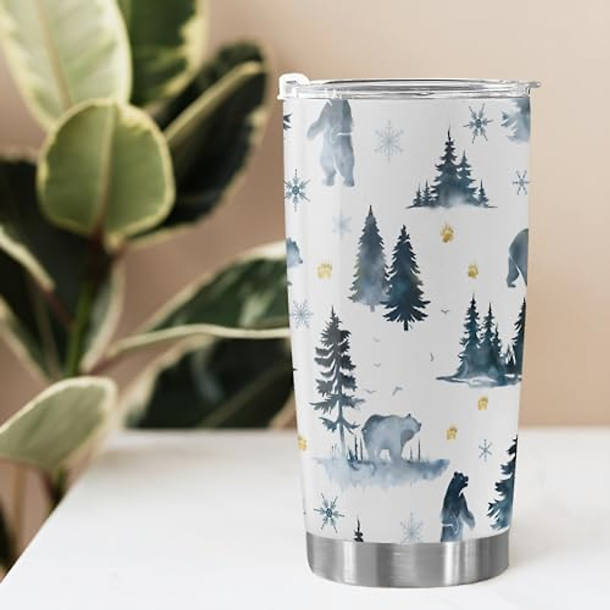 WmhrYpzhL Bear Travel Mug Winter Forest Coffee Cup Stainless Steel Insulation Tumbler with Lid For Home Office School Outdoor Gifts Bear