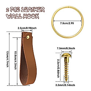 Abeillo Leather Wall Hook, Wall Hanging Strap Towel Ring PU Leather Curtain Rod Holder Towel Holders for Wall Leather Loop Strap Holder Towel Bar Rack Storage, Bathroom Kitchen Supplies (Brown)