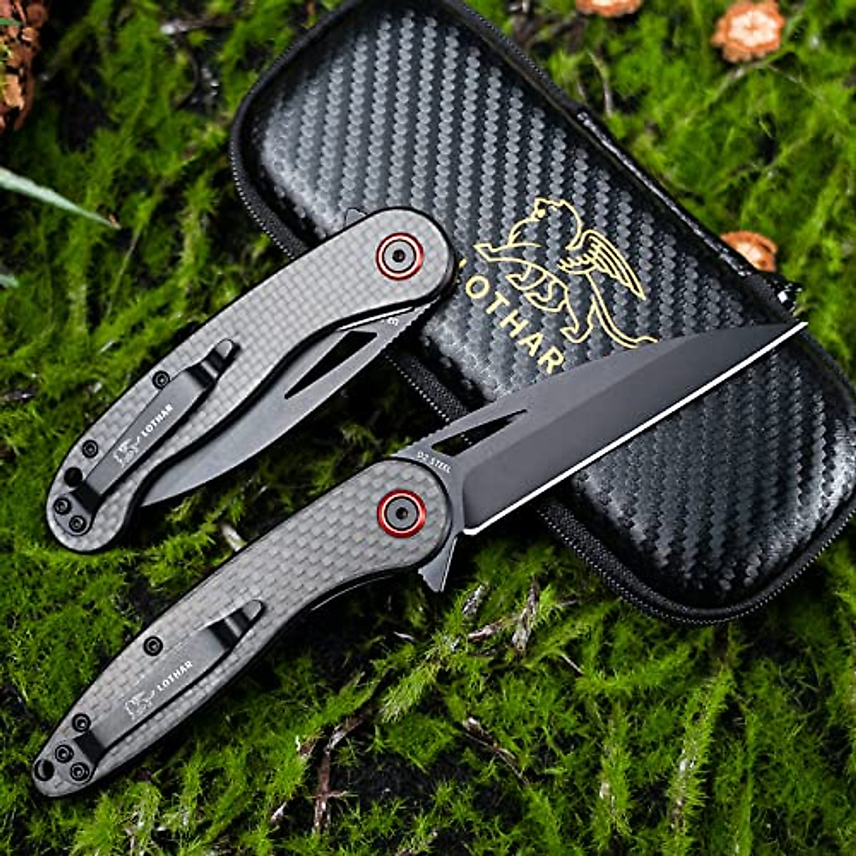 LOTHAR Seagull EDC Pocket Knife with Carbon Fiber Handle and 3" D2 Knife Blade, Ultra Light 2.2oz and Razor Sharp, Slim Pocket Knife Small Folding Utility Knife Mini Box Cutter for Men Women
