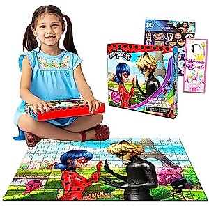 Zagtoon Miraculous Ladybug Giant Floor Puzzle for Kids with Superhero Girls Fun Pack Including Stickers, and More (3 Foot Puzzle)