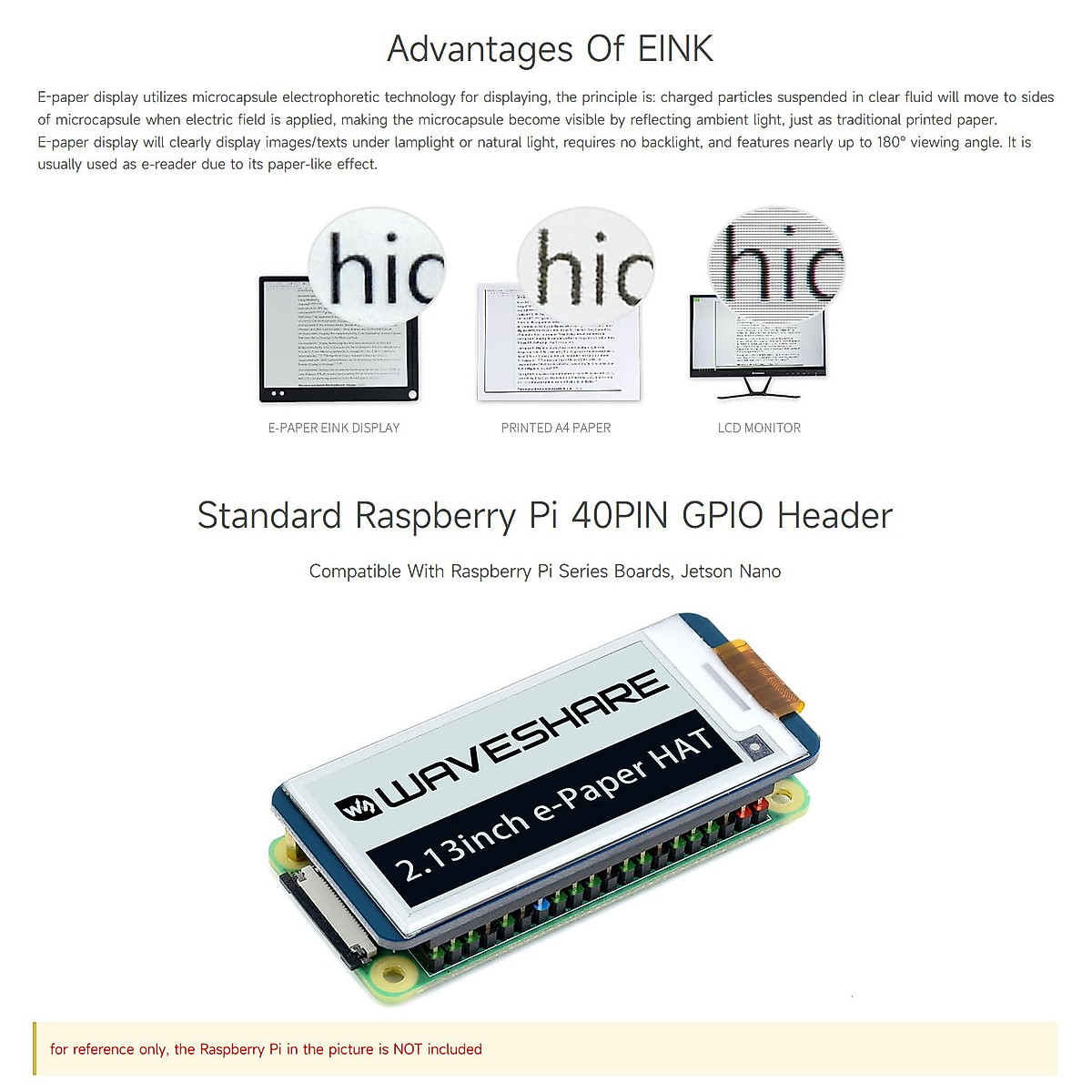 waveshare 2.13inch E-Ink Display HAT V4 Version Compatible with Raspberry Pi Raspberry Pi 5/4B/3B/Zero/Zero W/Zero 2W/Pico/Pico W/Pico WH, 250x122 Resolution SPI Interface Supports Partial Refresh