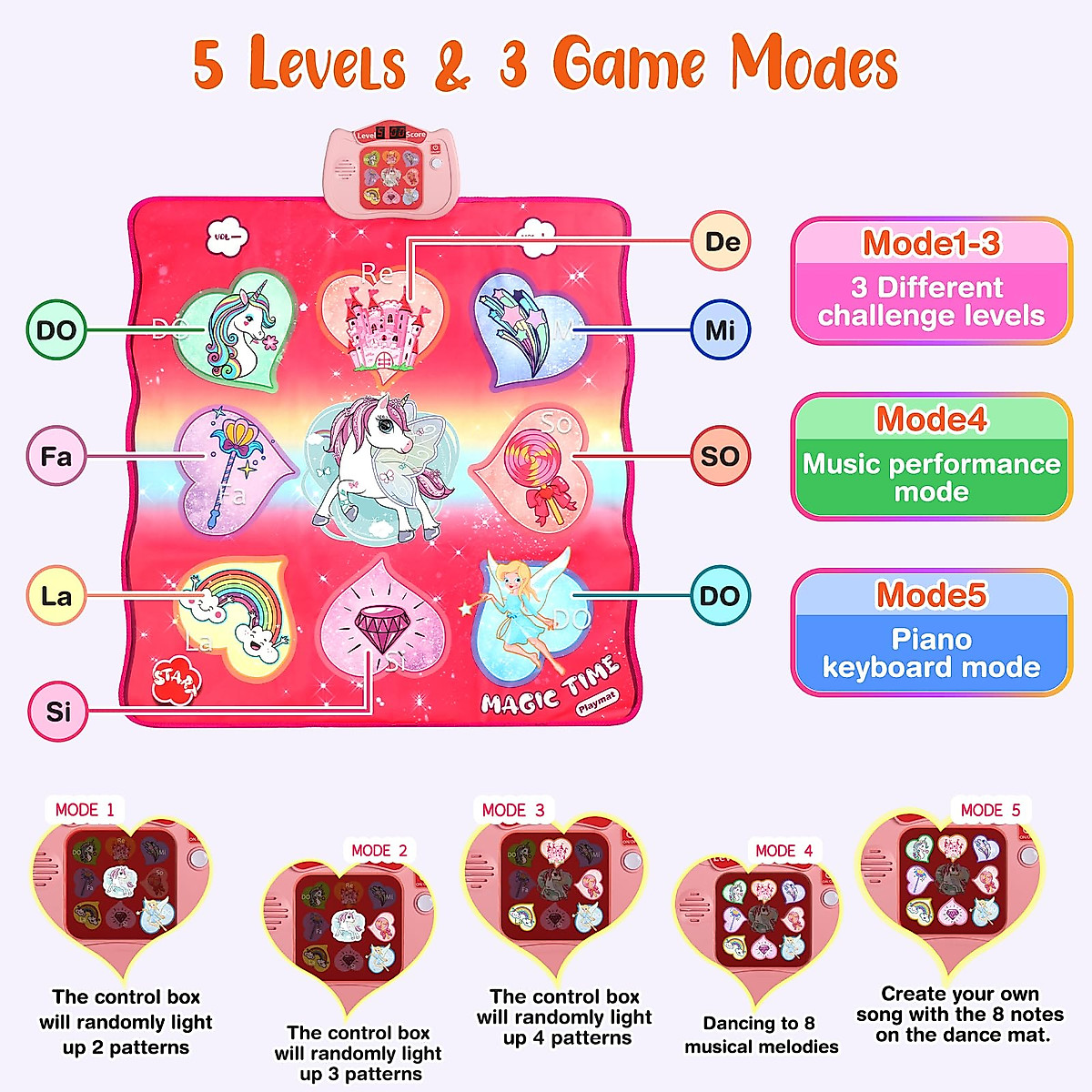 Beginreally Dance Mat for Girls, Electronic Music Dance Pad with Adjustable Volume, Dancing Games with LED Score Screen, 5 Game Modes, Christmas Birthday Gifts Toys for Age 3 4 5 6 7+ Year Old Girls