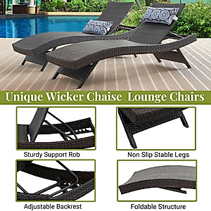 PE Rattan Chaise Lawn Sunbathing Chairs with End Table, 79'' Long Reclining Chair Set of 2, Chaise Longue Wicker Reclining Lounge Chair for Patio, Poolside, Lawn, Garden