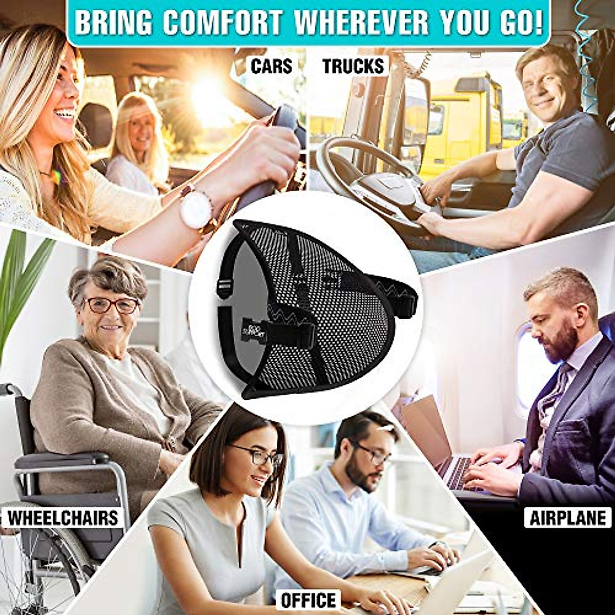 BOD Lumbar Mesh Back Support - Bring Comfort to an Office Chair, Car, and Truck Seat Lower Back Pain Relief Behind Your Desk for All Day Pillow Like Comfort