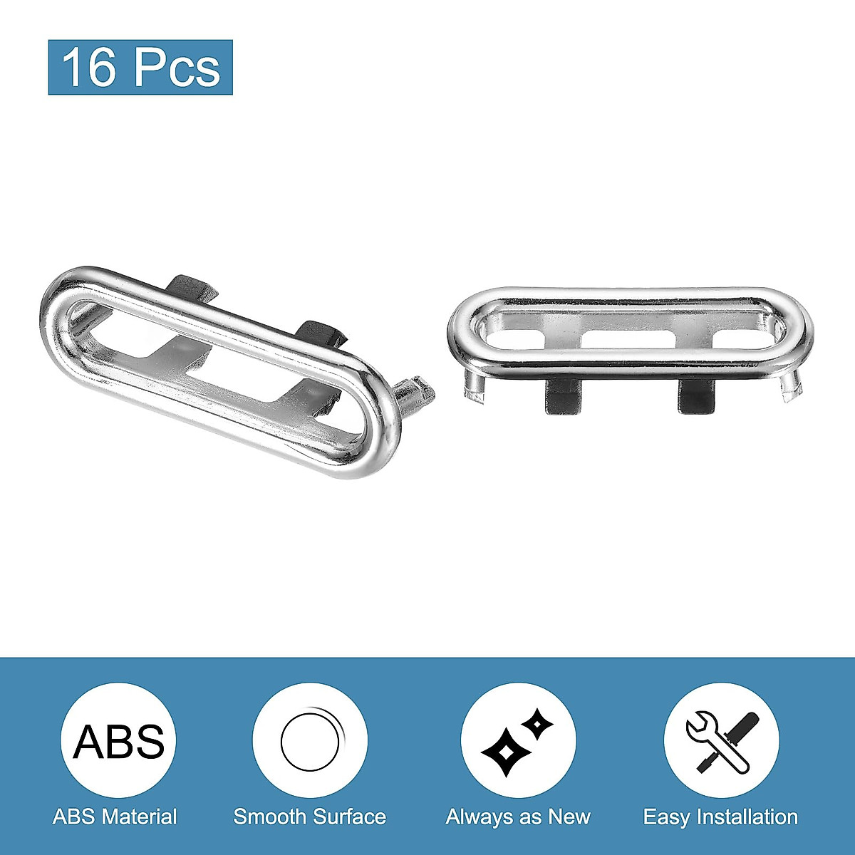 uxcell 16pcs Sink Overflow Rings, Bathroom Kitchen Basin Trim Bath Sink Hole Oval Hollow Plastic Overflow Drain Cover Insert in Hole (Silver Tone)