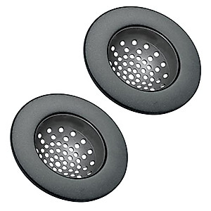 mDesign Modern Kitchen Sink Strainer, Drain Cover for Standard Kitchen Sinks, Double Farmhouse Sinks, Utility Sinks - Flexible Base Traps Debris, Wide Metal Rim, 4" Round - 2 Pack - Matte Black