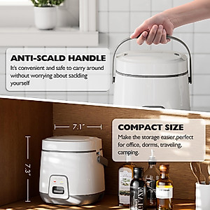 TLOG Mini Rice Cooker 2.5-Cup Uncooked(5-Cup cooked), Healthy Non-stick Coating 1.2L Small Rice Cooker for 1-3 People, Portable Travel Rice Cooker with Steam Tray, Rice Maker for Grains, White Rice, Oatmeal, Veggies