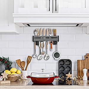 HST Kitchen Knife Holder for Wall, Stainless Steel Knife Blocker without knives，15.78 Inches Kitchen Knife Storage Organizer, Black