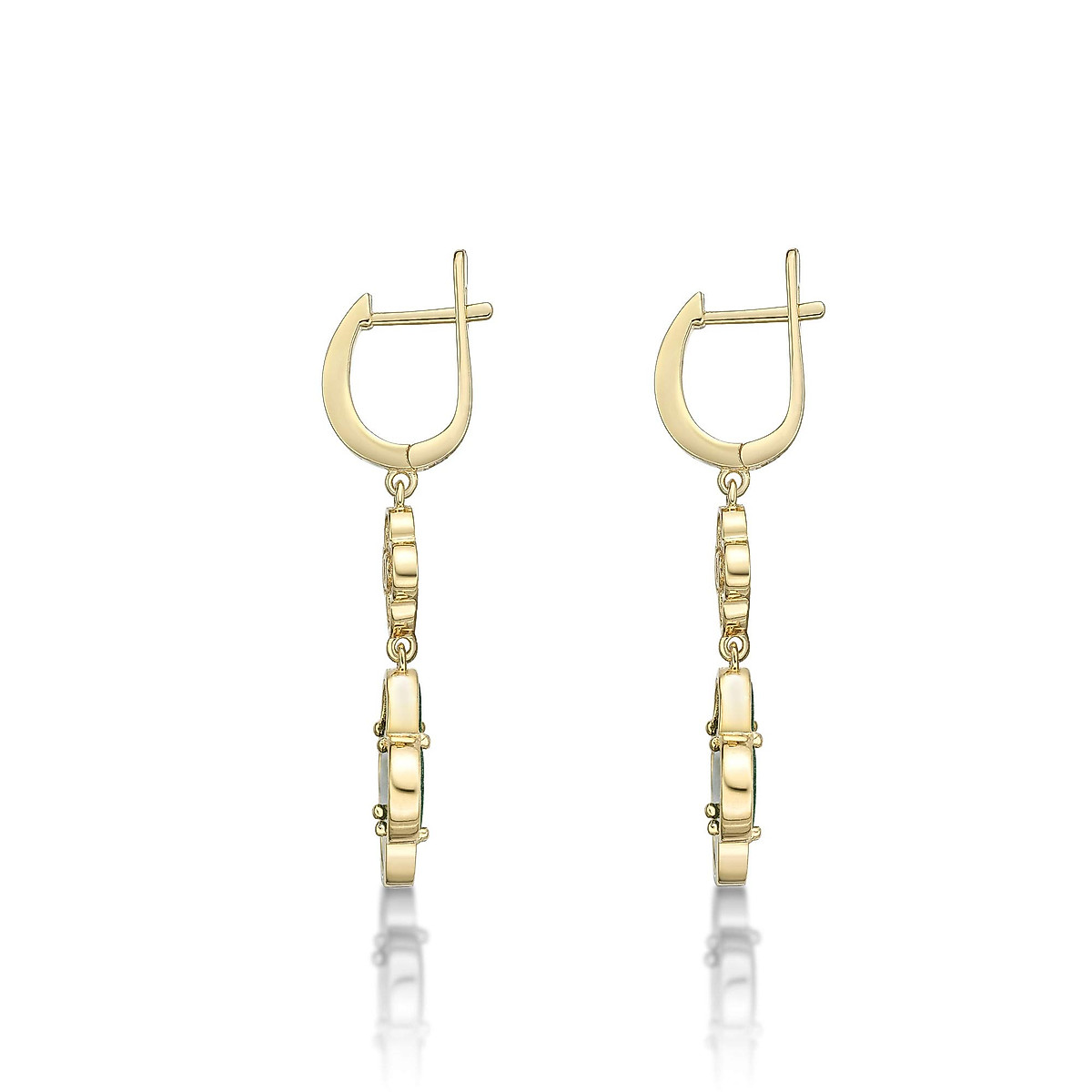 Lavari Jewelers Elegant Flower Drop Earrings for Women - Green Malachite & Cubic Zirconia in 925 Sterling Silver Clover Dangle Earrings - Hypoallergenic Yellow Gold Plated - Secure Hinge Post