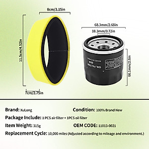 11013-0021 Air Filter Oil filter Compatible with Kawasaki KVF650 KVF750 KVF 650 750 Brute Force 650 750 4X4i Hardwood Green HD NRA Outdoors EPS Camo APG HD