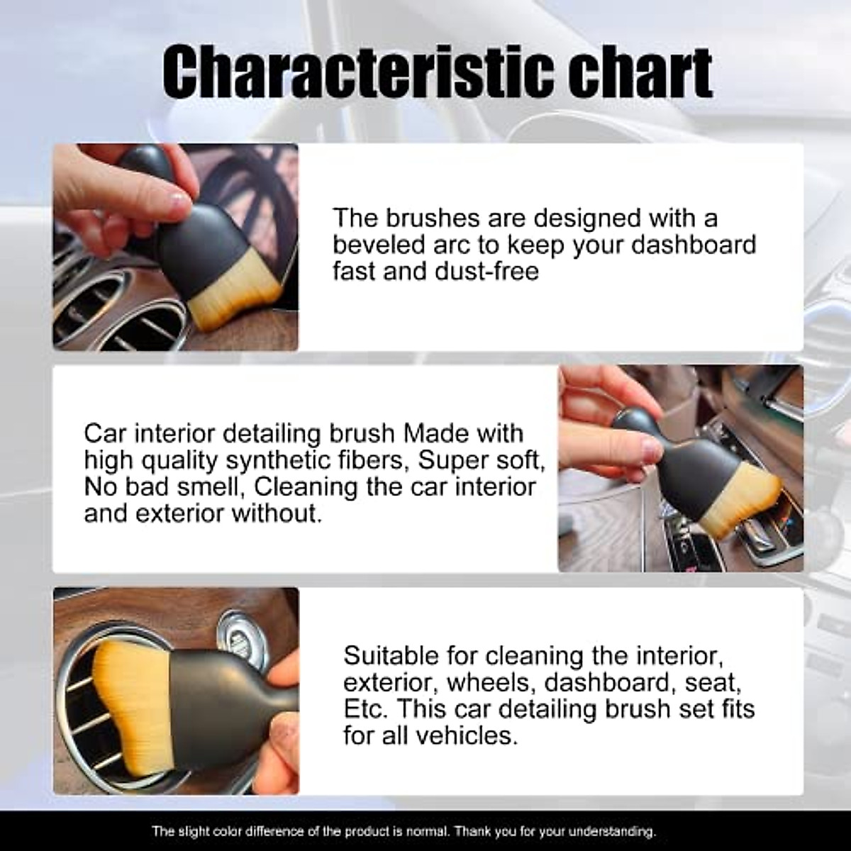 1PCS Car Interior Detailing Soft Brush Detailing Interior Auto Interior Soft Hair Removal Brush Scratch Free, Cleaning Dashboard Curved Design Universal Car Brush Tool (Black-Yellow)